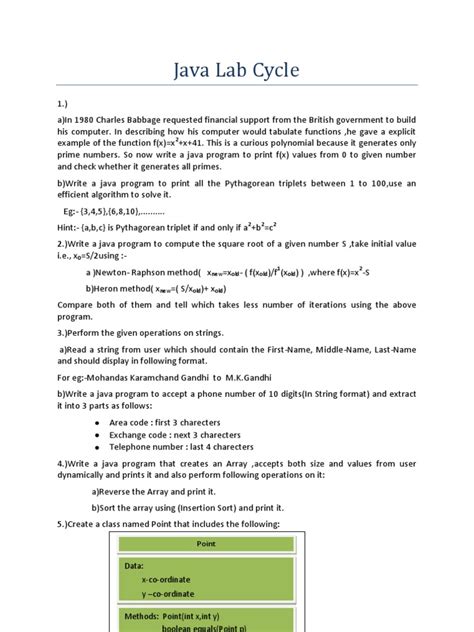 Java Lab Cycle Pdf Operating System Class Computer Programming