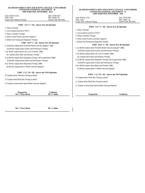 Software Testing Cia2 Question Paper Pdf Software Testing Technology Development