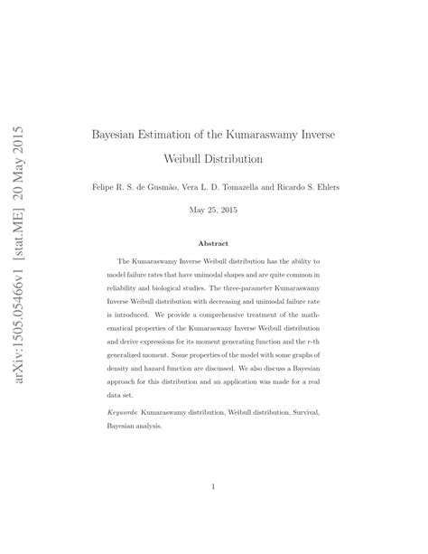 Pdf Bayesian Estimation Of The Kumaraswamy Inverse Weibull Distribution