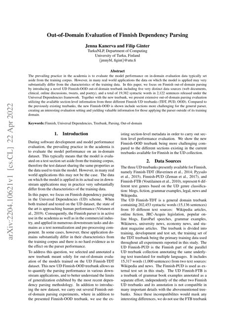 PDF Out Of Domain Evaluation Of Finnish Dependency Parsing