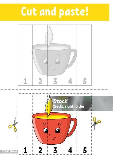 학습 번호 15 잘라 내고 접착제 만화 캐릭터 워크시트를 개발하는 교육 아이들을위한 게임 활동 페이지입니다 색상 격리 된 벡터 그림입니다 0명에 대한 스톡 벡터 아트 및