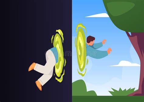 Person Goes Through Teleport Portal From Emptiness Darkness To Summer
