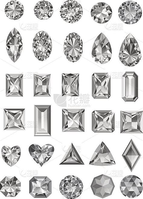 一套逼真的钻石与不同的切割 一套逼真的钻石与不同的切割