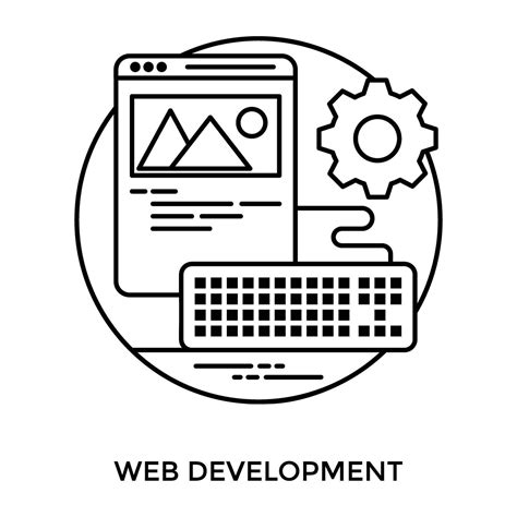 Keyboard Attached To A Webpage Template And Gear Sign In The Scene Describing Web Development