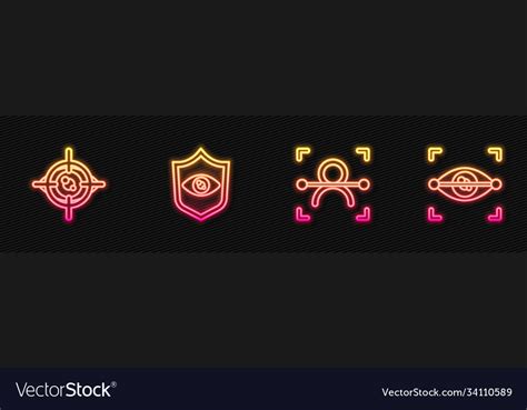 Set Line Face Recognition Eye Scan Shield Eye Vector Image