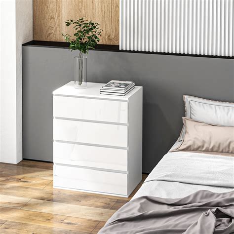 Homcom High Gloss 4 Drawer Dresser Chest Of Drawers For Modern Bedroom