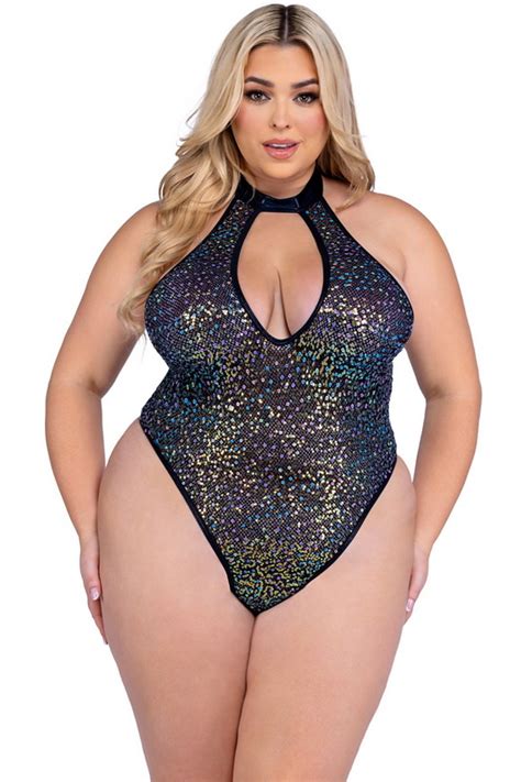Plus Size Exotic And Sexy Black Fishnet Romper Spicy Lingerie