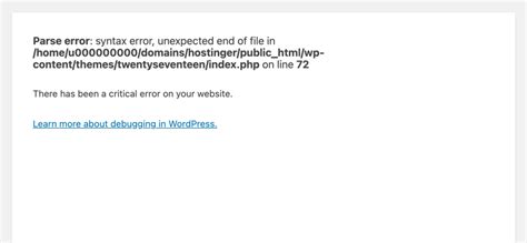 como corrigir erro de sintaxe no wordpress