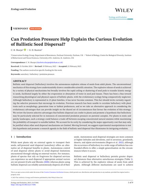 Pdf Can Predation Pressure Help Explain The Curious Evolution Of Ballistic Seed Dispersal