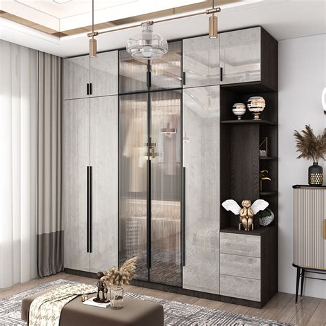 现代简约实木衣柜北欧玻璃门定制家用卧室轻奢衣帽间衣橱整体组合 虎窝淘