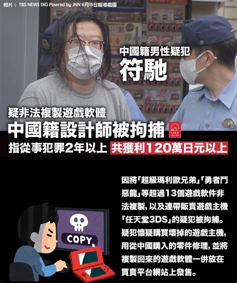 喜愛日本 【likejapan遊戲動漫】涉嫌違反著作權法將「超級瑪利歐兄弟」「勇者鬥惡龍」等的遊戲軟體非法複製的中國籍男性被捕 共獲取