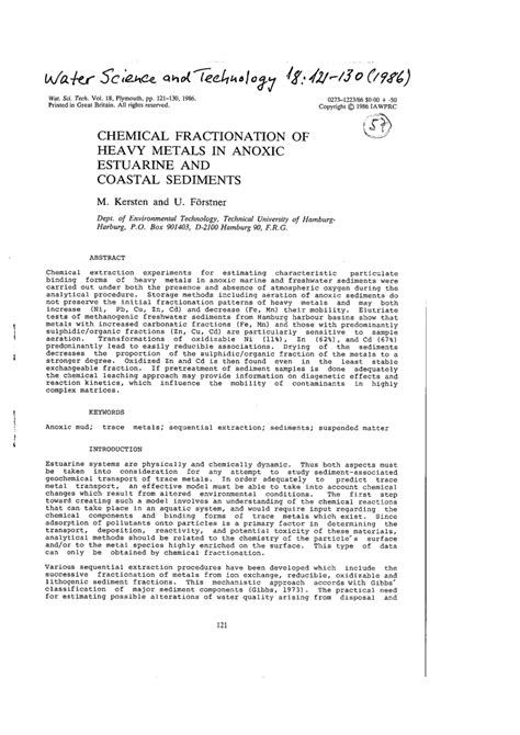 Pdf Chemical Fractionation Of Heavy Metals In Anoxic Estuarine And Coastal Sediments