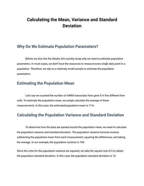 SOLUTION Calculating The Mean Variance And Standard Deviation Studypool