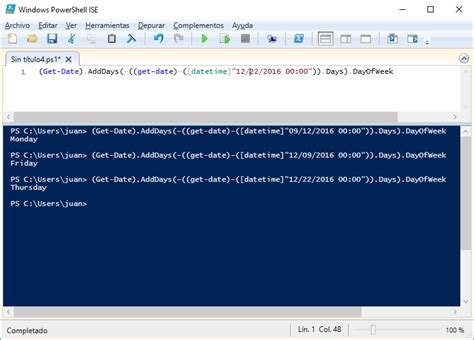 cómo calcular qué día de la semana fue con powershell operating