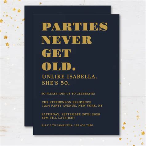 Funny Humorous 50th Birthday Party Navy Blue Gold Invitation Zazzle