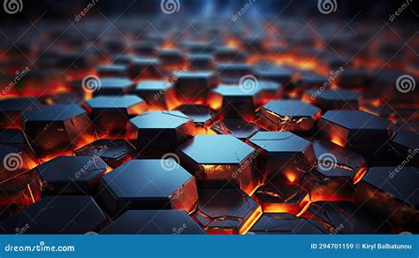 Dark Abstract Background Of Hexagonal Cells And Squares With A Futuristic Hi Tech Stock