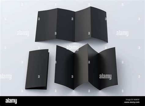 Blank Black Folded Paper Leaflet On White Background Eight Pages Four