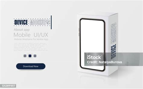 현실적인 스마트 폰 모형 화이트 박스 레이아웃 측면 보기 흰색 상자 표면에 그림이 있는 빈 디스플레이 격리된 템플릿이 있는 휴대폰 프레임입니다 벡터 일러스트레이션 상자에