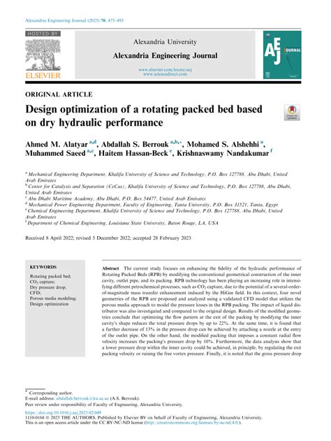 Pdf Design Optimization Of A Rotating Packed Bed Based On Dry