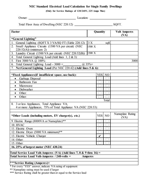Ladbs Nec Standard Electrical Load Calculation ≡ Fill Out Forms Worksheets Library