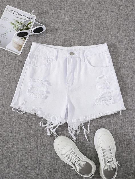 Shein Teen Girls Ripped Raw Hem Denim Shorts Shein Usa