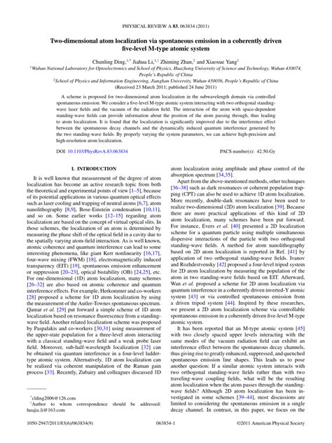pdf two dimensional atom localization via spontaneous emission in a