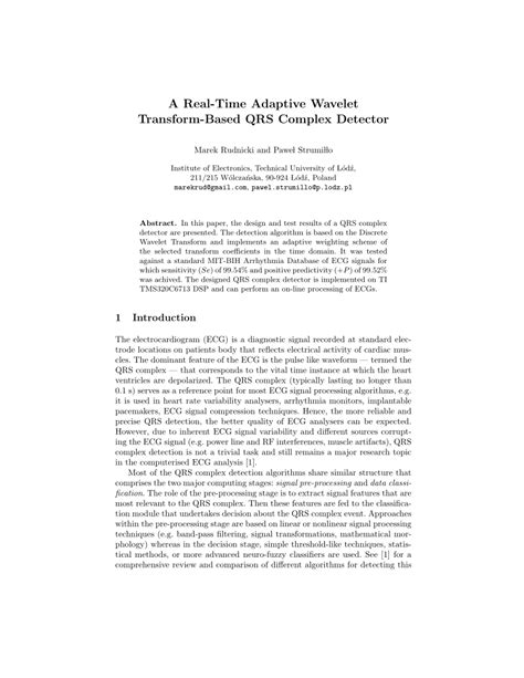 Pdf A Real Time Adaptive Wavelet Transform Based Qrs Complex Detector
