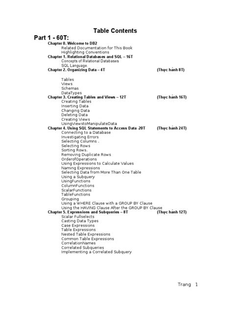 Table Contents Db2 Pdf Ibm Db2 Sql
