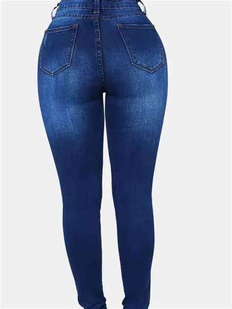 დახეული მაღალი მონაკვეთის ვიწრო მორგებული ჯინსი უბრალო Temu Georgia