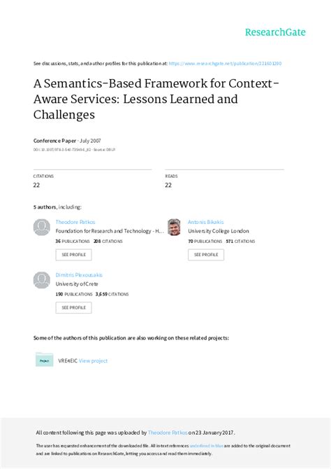 Pdf A Semantics Based Framework For Context Aware Services Lessons