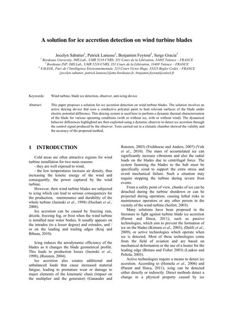 Pdf A Solution For Ice Accretion Detection On Wind Turbine Blades