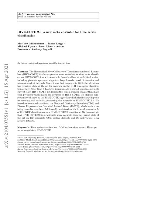 Pdf Hive Cote 20 A New Meta Ensemble For Time Series Classification