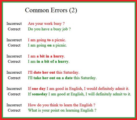 an english lesson with the words common errors 2