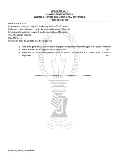 Worksheet 3 Chapter 3 Role Of Psu Pdf