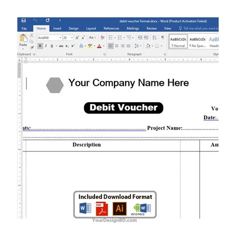 Debit Voucher Format Sample 02 Editable Microsoft Word Docx Adobe
