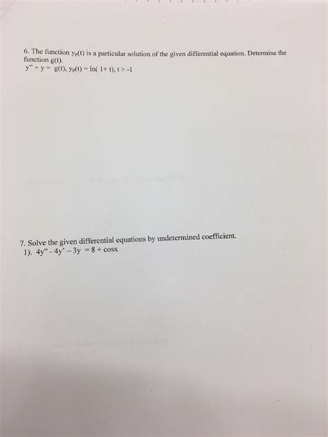 Solved 6 The Function Ypt Is A Particular Solution Of The