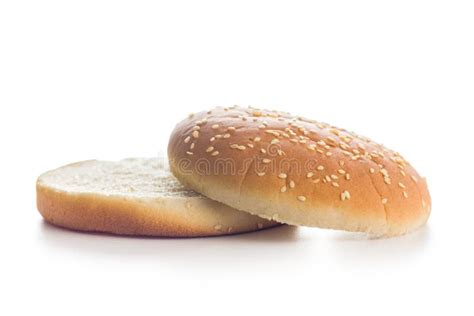 Empty Burger Bun With Sesame Seeds Isolated On White Background Stock Image Image Of American