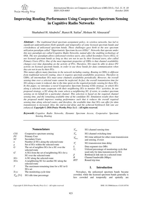 pdf improving routing performance using cooperative spectrum sensing in cognitive radio networks