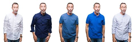 잘생긴 수석 노인의 우아한 사업가 서의 콜라주 배경 만드는 물고기 얼굴 입술 고 우 스 꽝 스러운 제스처와 격리 재미 있는