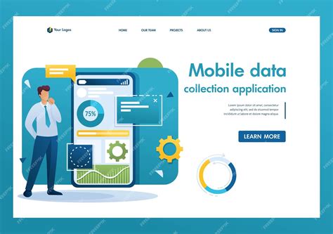 Premium Vector Man Works On A Mobile Application For Data Collection