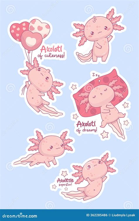 Axolotl Stickers Anime Axolotl Colorful Vector Illustration