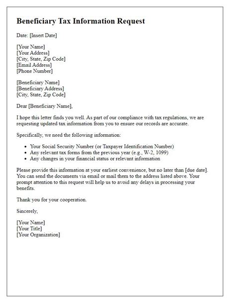 Letter Template For Beneficiary Inheritance Tax Inquiry Free Samples