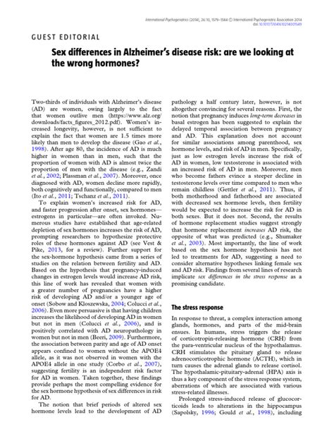 Sex Differences In Alzheimers Disease Risk Are We Looking At The