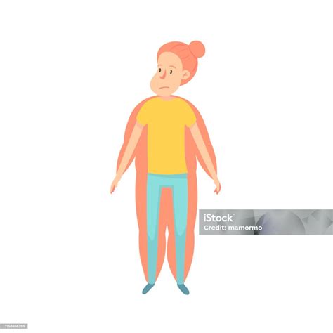 식욕 부진으로 고통받는 젊은 여성 벡터 그림이 흰색 배경에 격리되어 있습니다 정신 장애 거식증에 대한 스톡 벡터 아트 및 기타