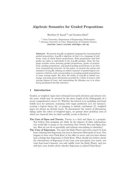 PDF Algebraic Semantics For Graded Propositions