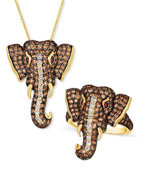 Le Vian Diamond And Passion Ruby Accent Elephant Pendant Necklace And Ring