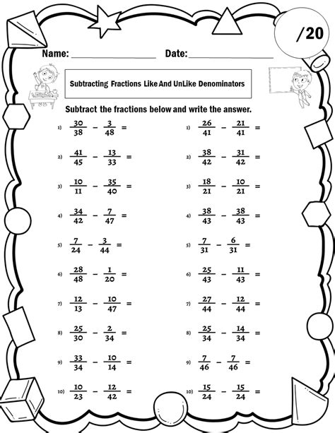 Subtract Fractions Worksheets For 3rd And 4th Grade Like And Unlike Denominators Made By Teachers