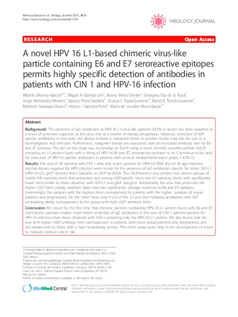 Pdf A Novel Hpv 16 L1 Based Chimeric Virus Like Particle Containing