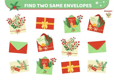 Рождественские конверты найдите две одинаковые картинки образовательная игра для детей с
