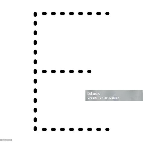 추적 알파벳 문자 E 유치원 유치원 및 몬테소리 학교 어린이 필기 연습 활동을위한 점선 요소 사전 작성 0명에 대한 스톡 벡터